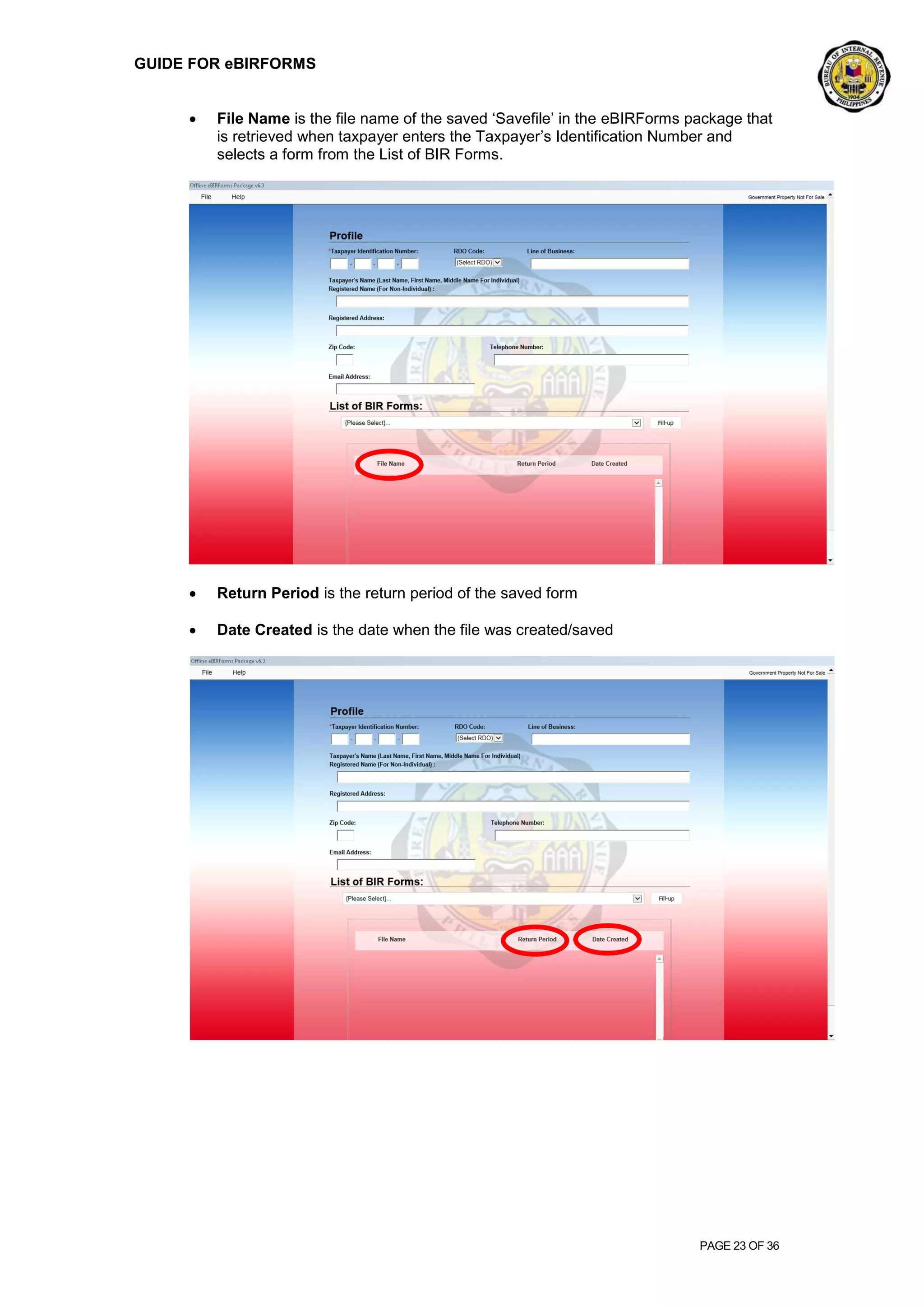 Job aid for the use of offline e bir forms package | PDF