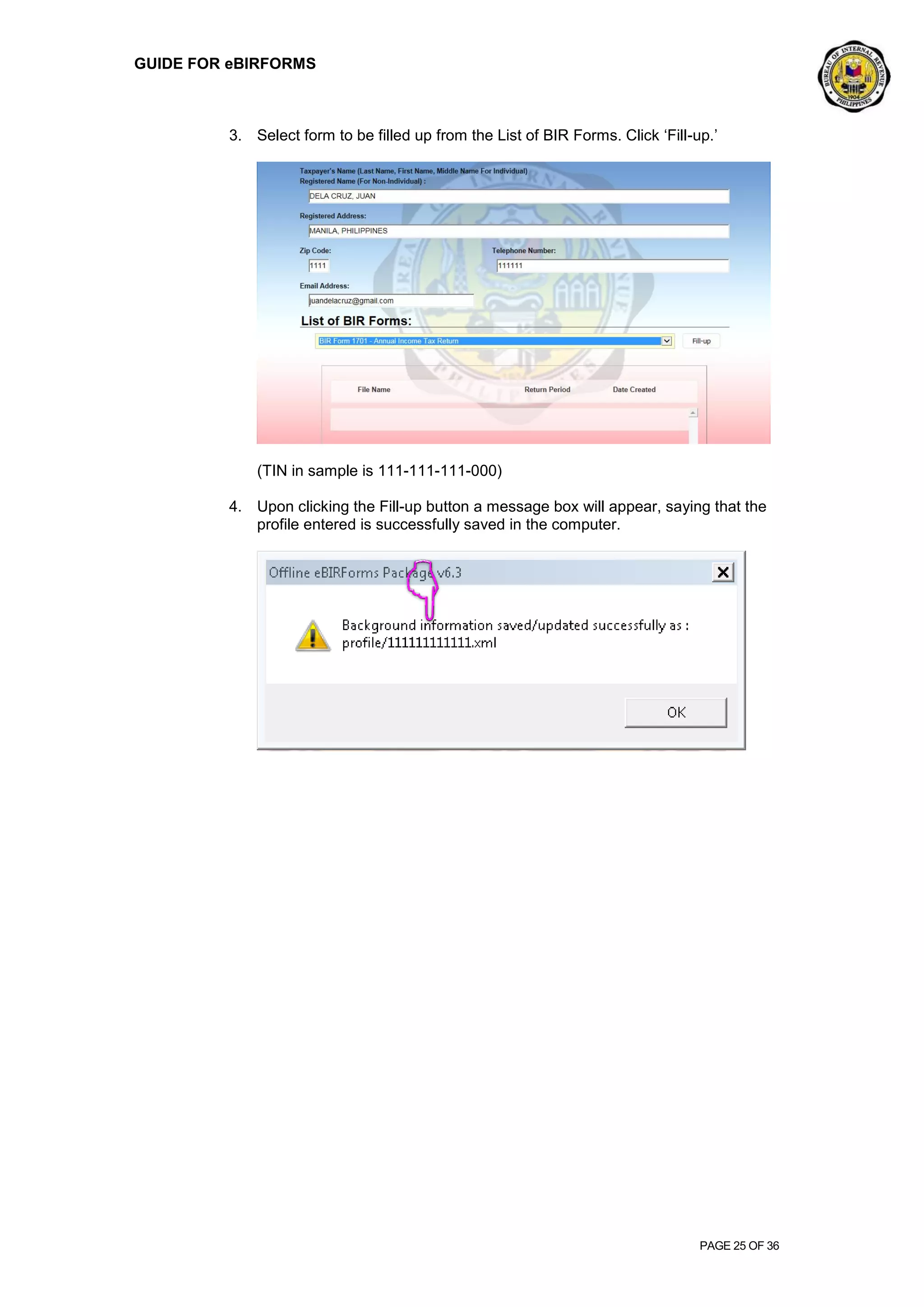 Job aid for the use of offline e bir forms package | PDF