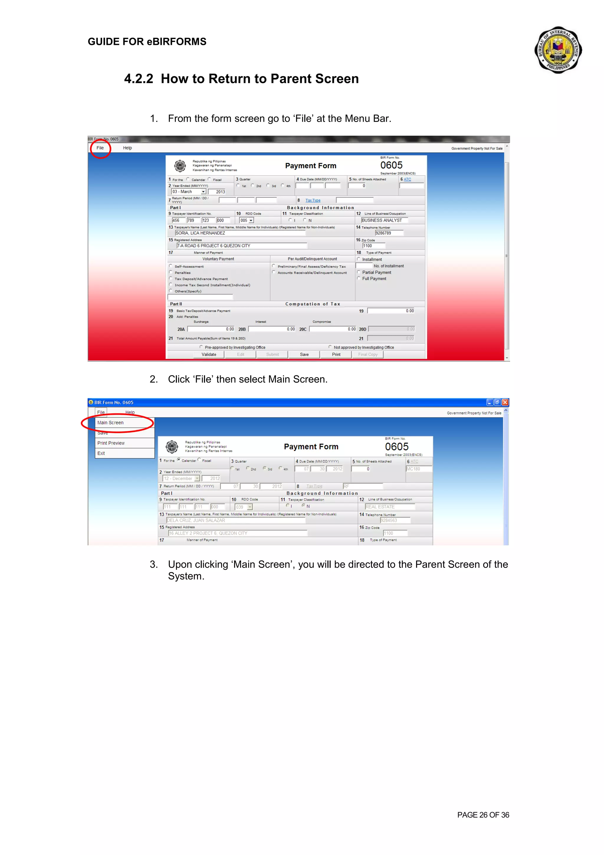 Job aid for the use of offline e bir forms package | PDF