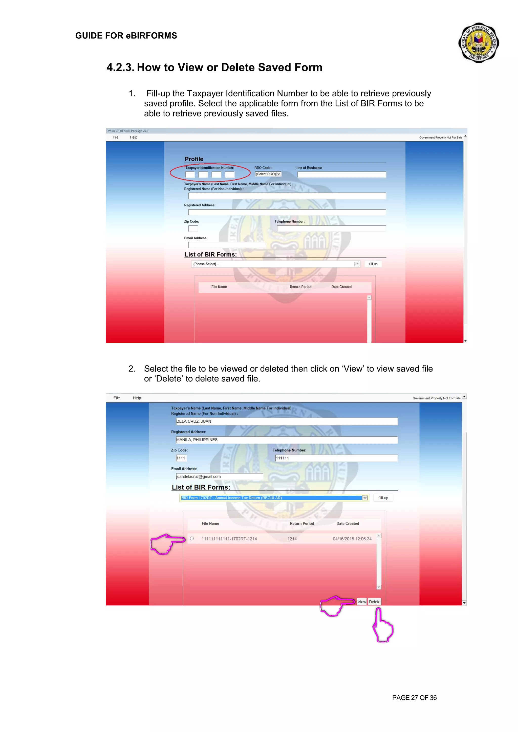 Job aid for the use of offline e bir forms package | PDF