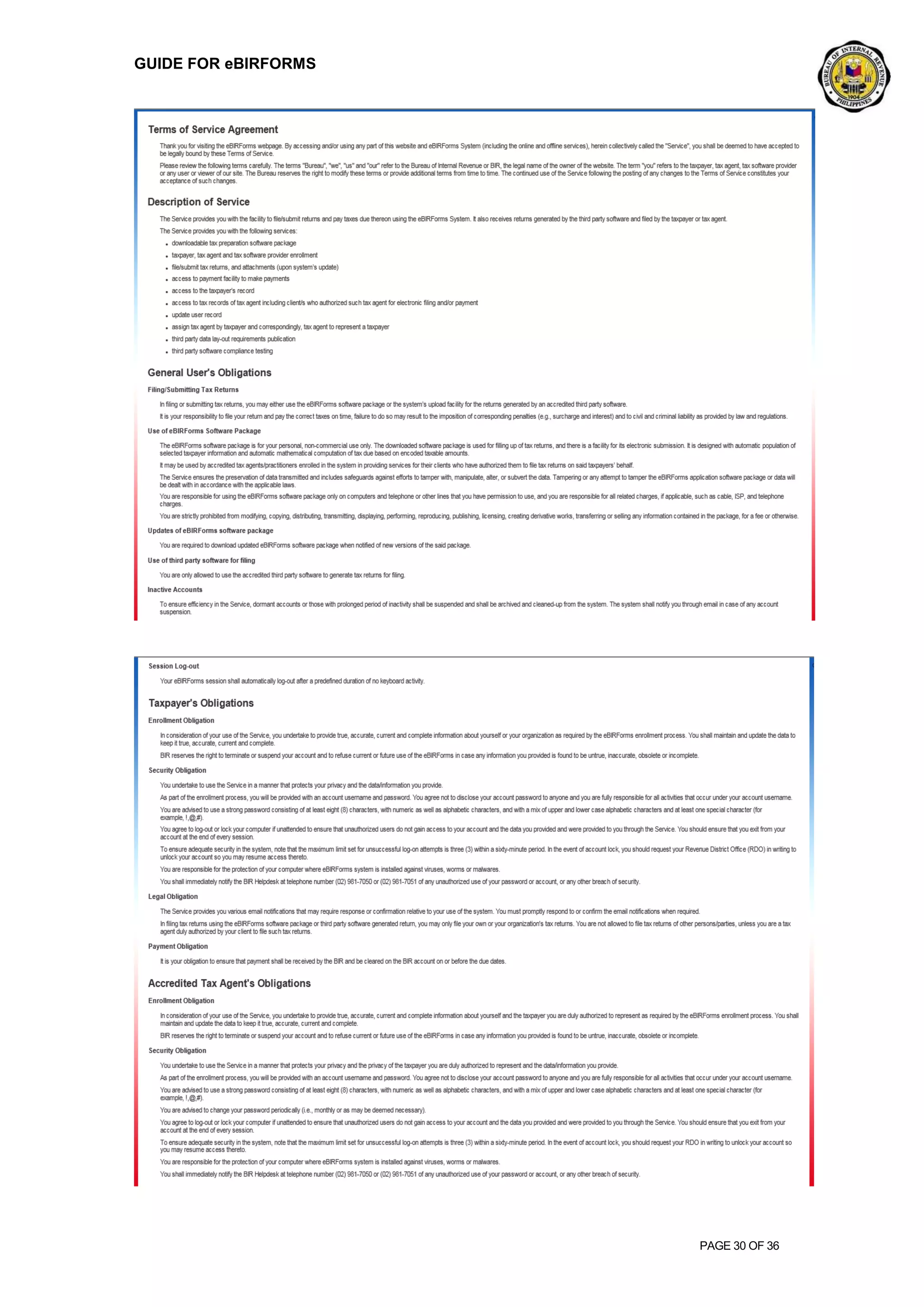 Job aid for the use of offline e bir forms package | PDF