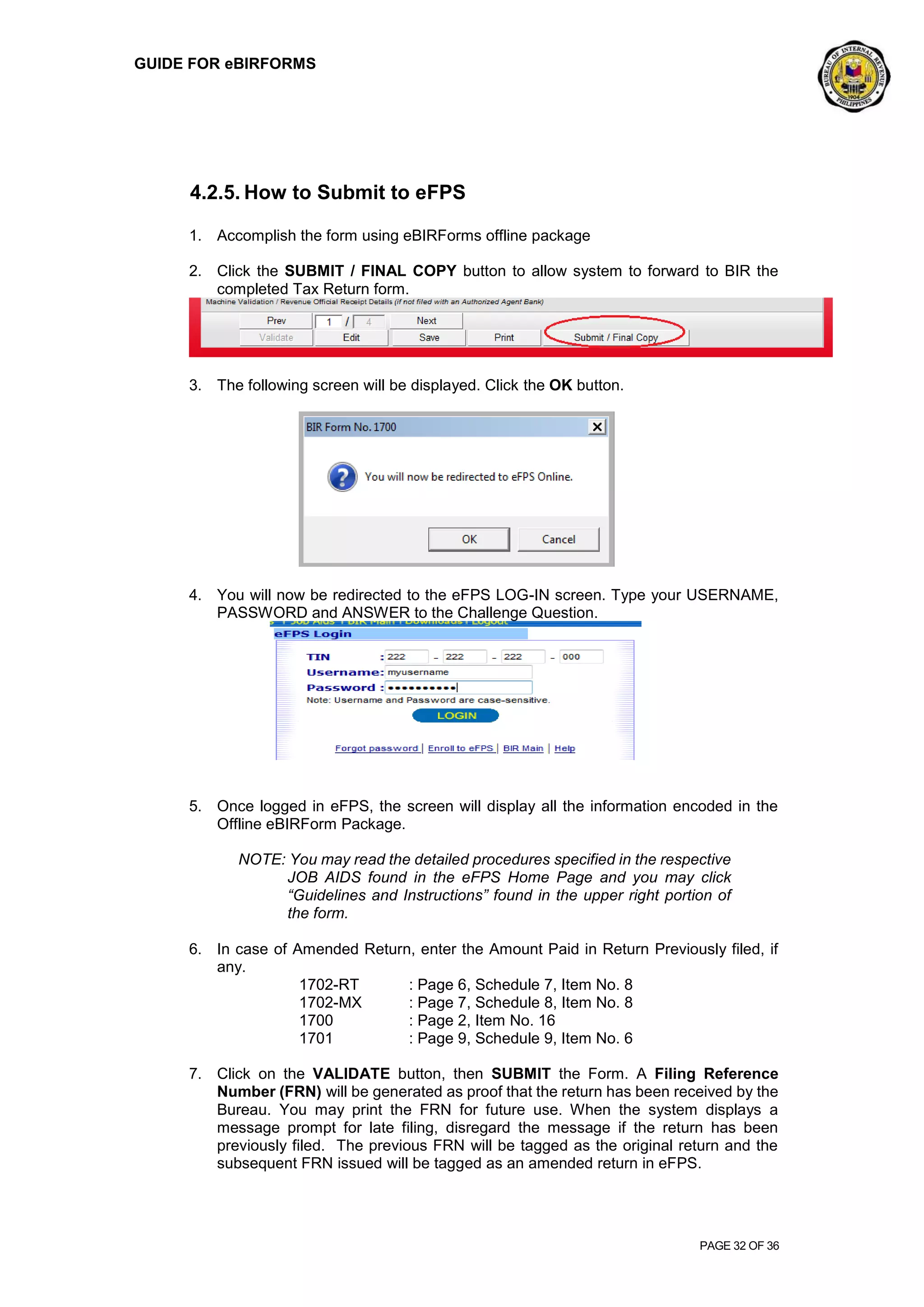 Job aid for the use of offline e bir forms package | PDF