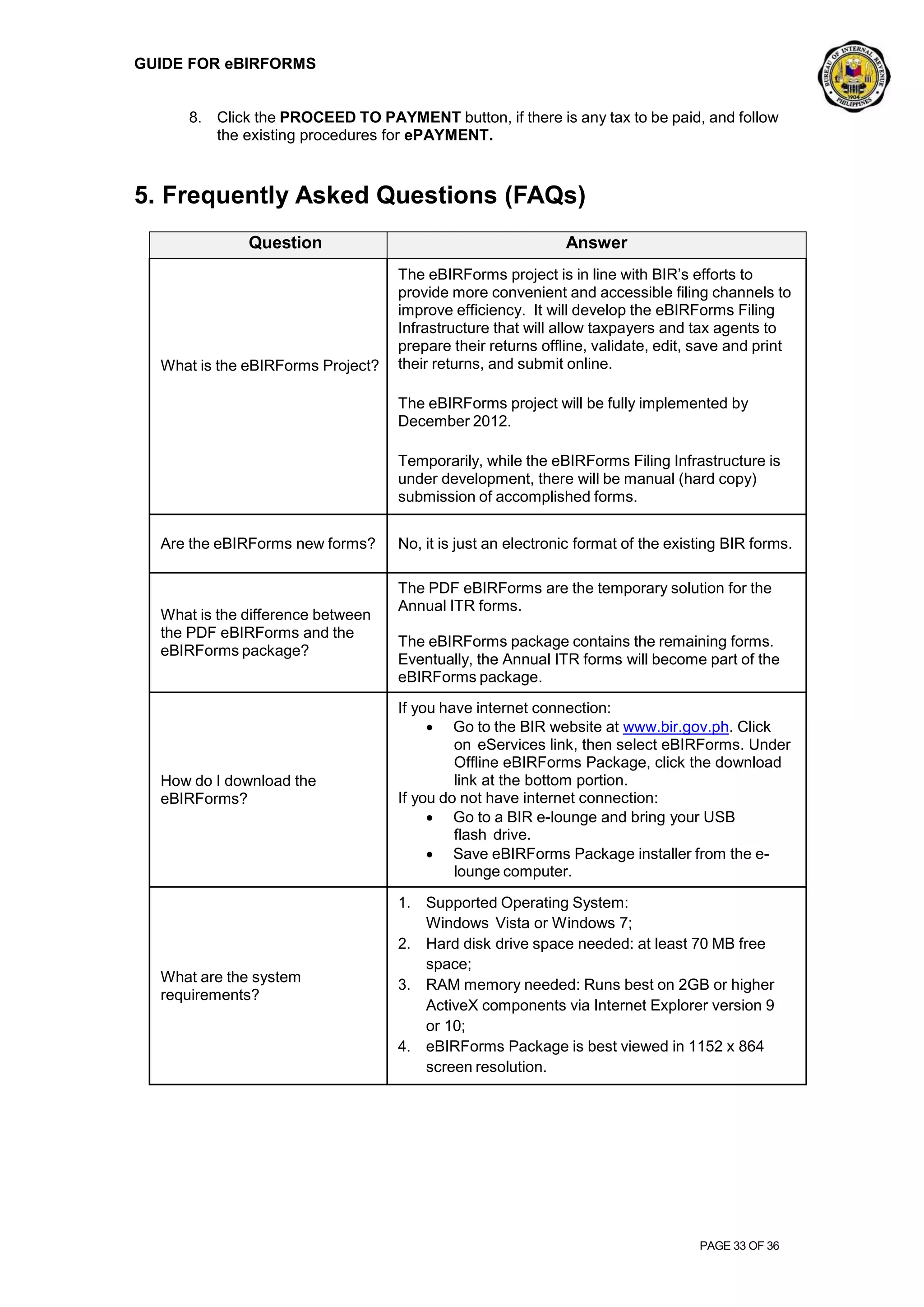 Job aid for the use of offline e bir forms package | PDF