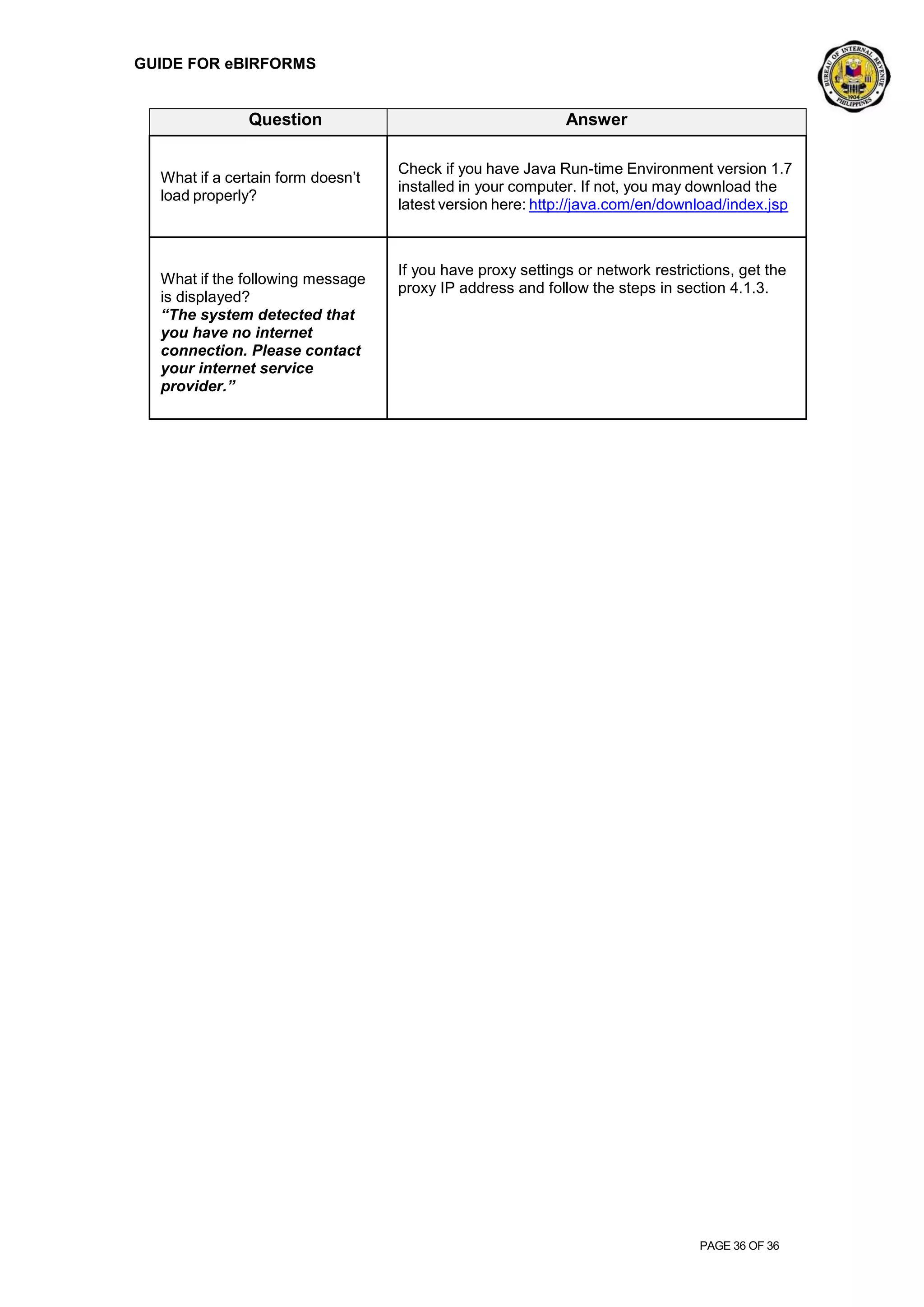 Job aid for the use of offline e bir forms package | PDF