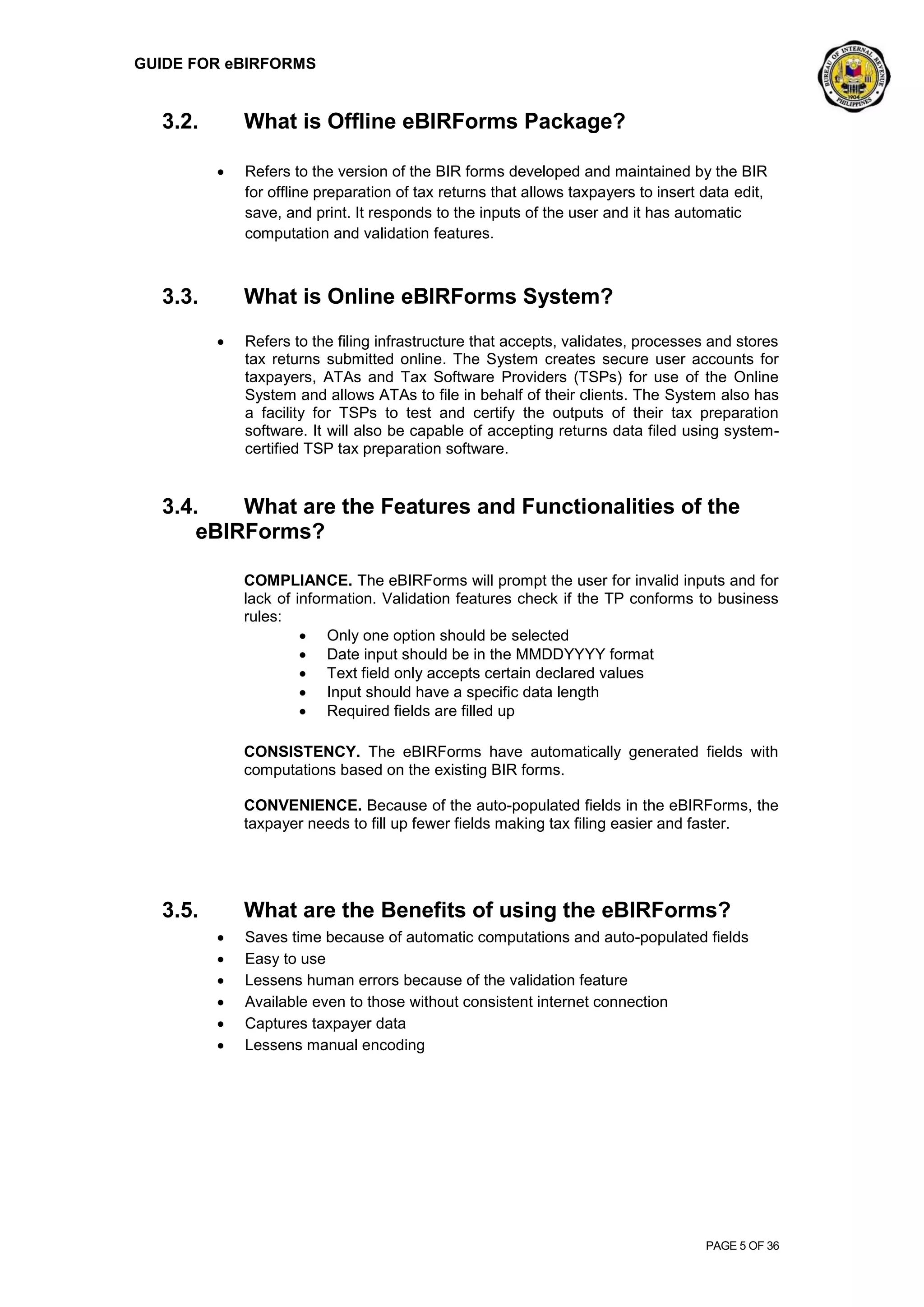 Job aid for the use of offline e bir forms package | PDF