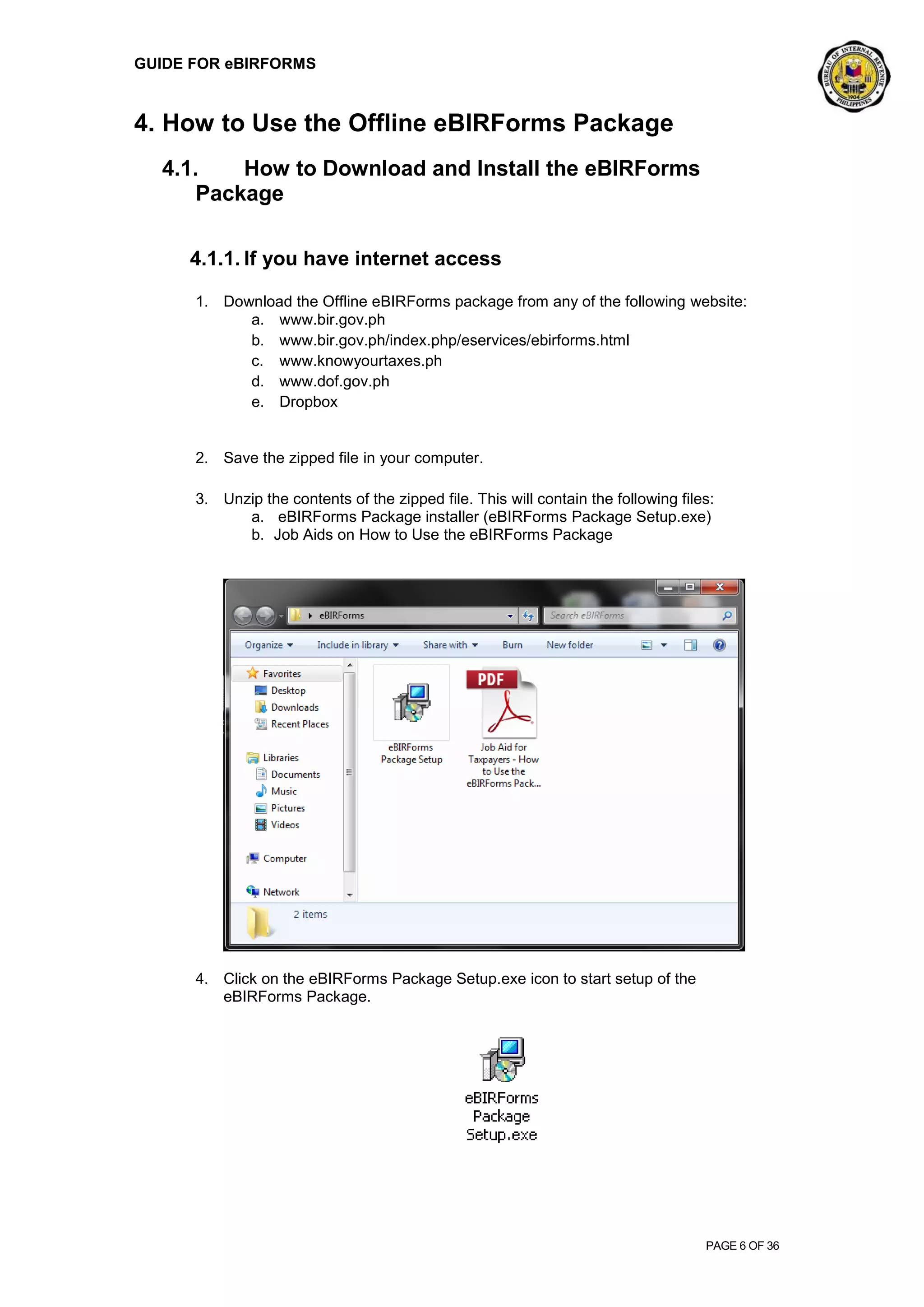 Job aid for the use of offline e bir forms package | PDF