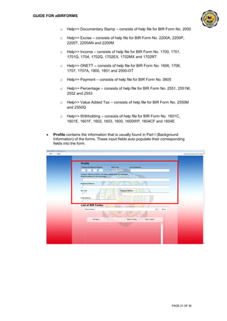 Job aid for the use of offline e bir forms package | PDF
