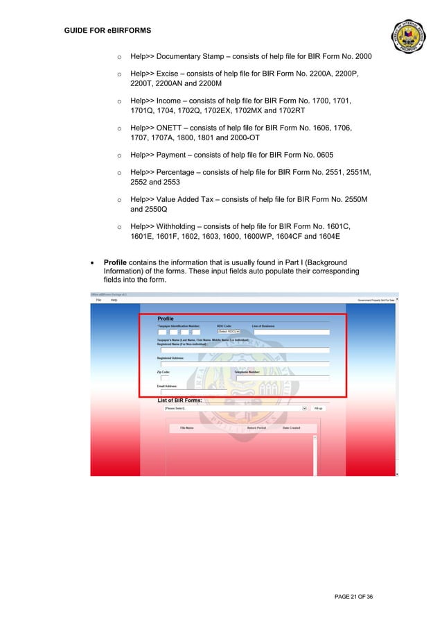 Job aid for the use of offline e bir forms package | PDF | Internet ...