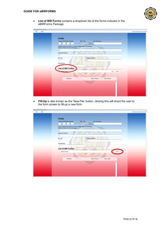 Job aid for the use of offline e bir forms package | PDF