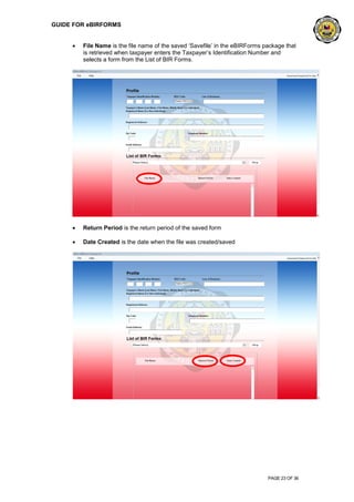 Job aid for the use of offline e bir forms package | PDF