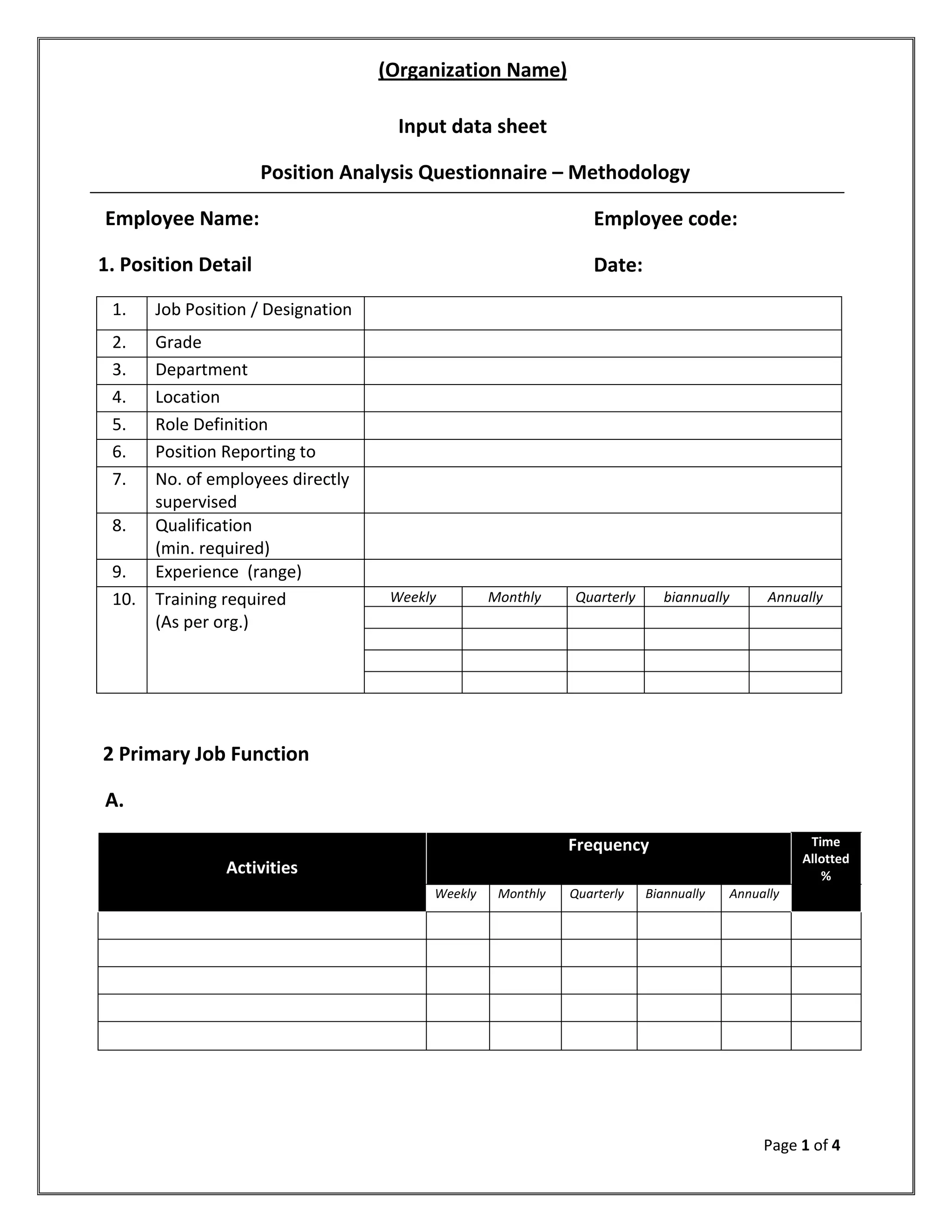 Job analysis -PAQ methodology | DOCX