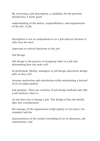 Job Analysis and Design Introduction This section focu.docx