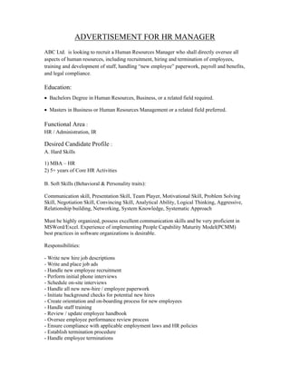 Job analysis and role analysis of hr manager | PDF