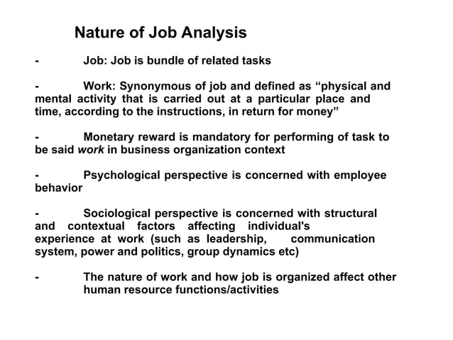 JOB ANALYSIS DESIGN in human resource management | PPT
