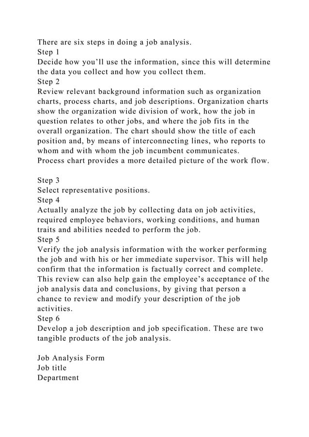 JOB ANALYSIS Outline of Job Analysis Job analysis is the syste.docx