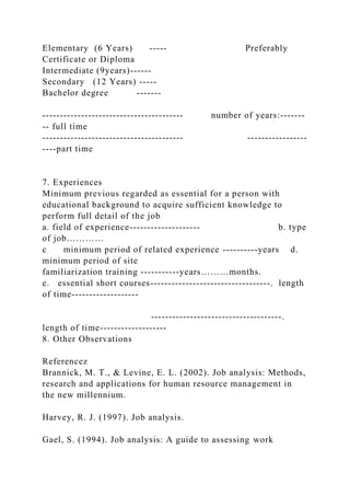 JOB ANALYSIS Outline of Job Analysis Job analysis is the syste.docx