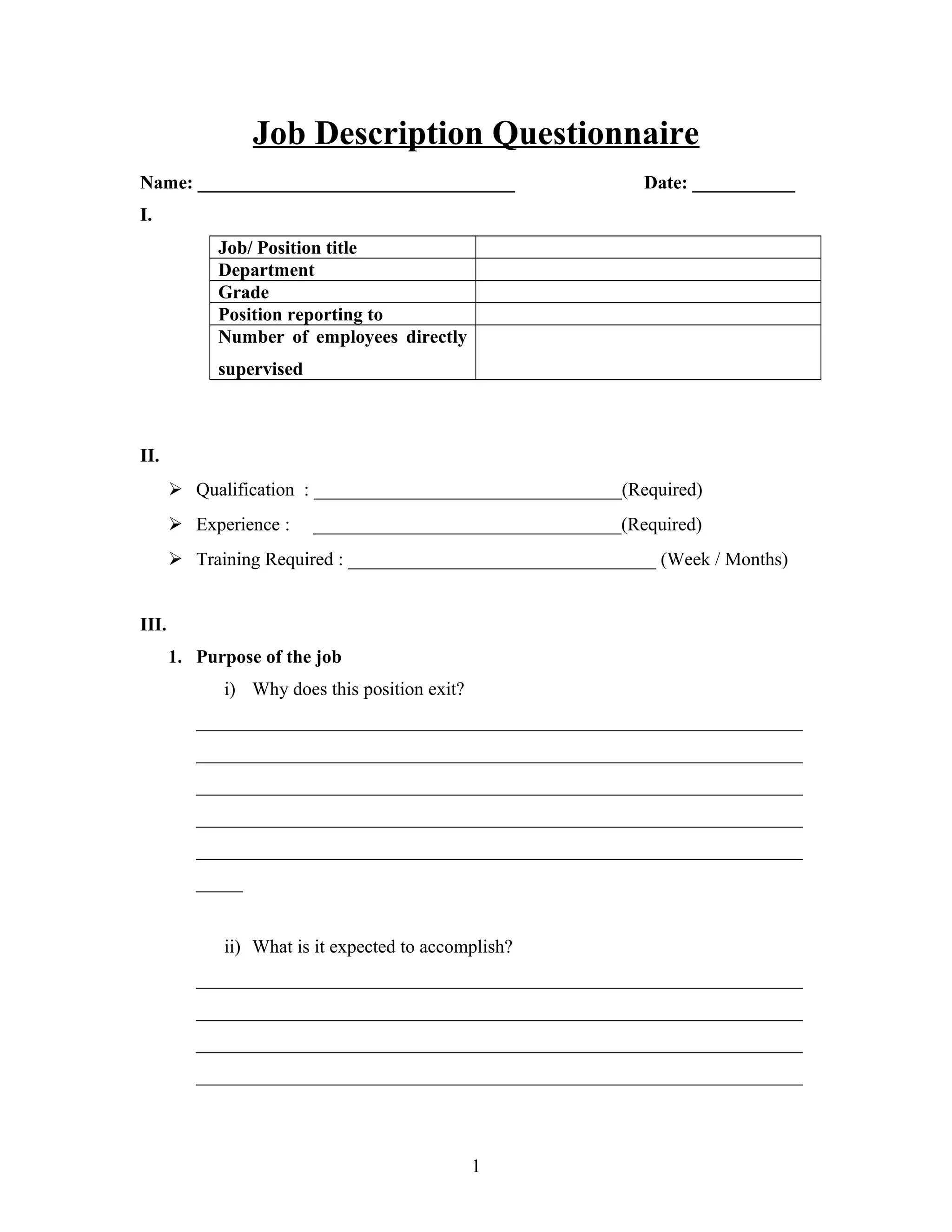 Job analysis questionnaire | DOC