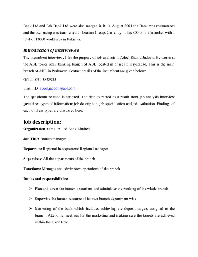 Job Analysis Report | DOC