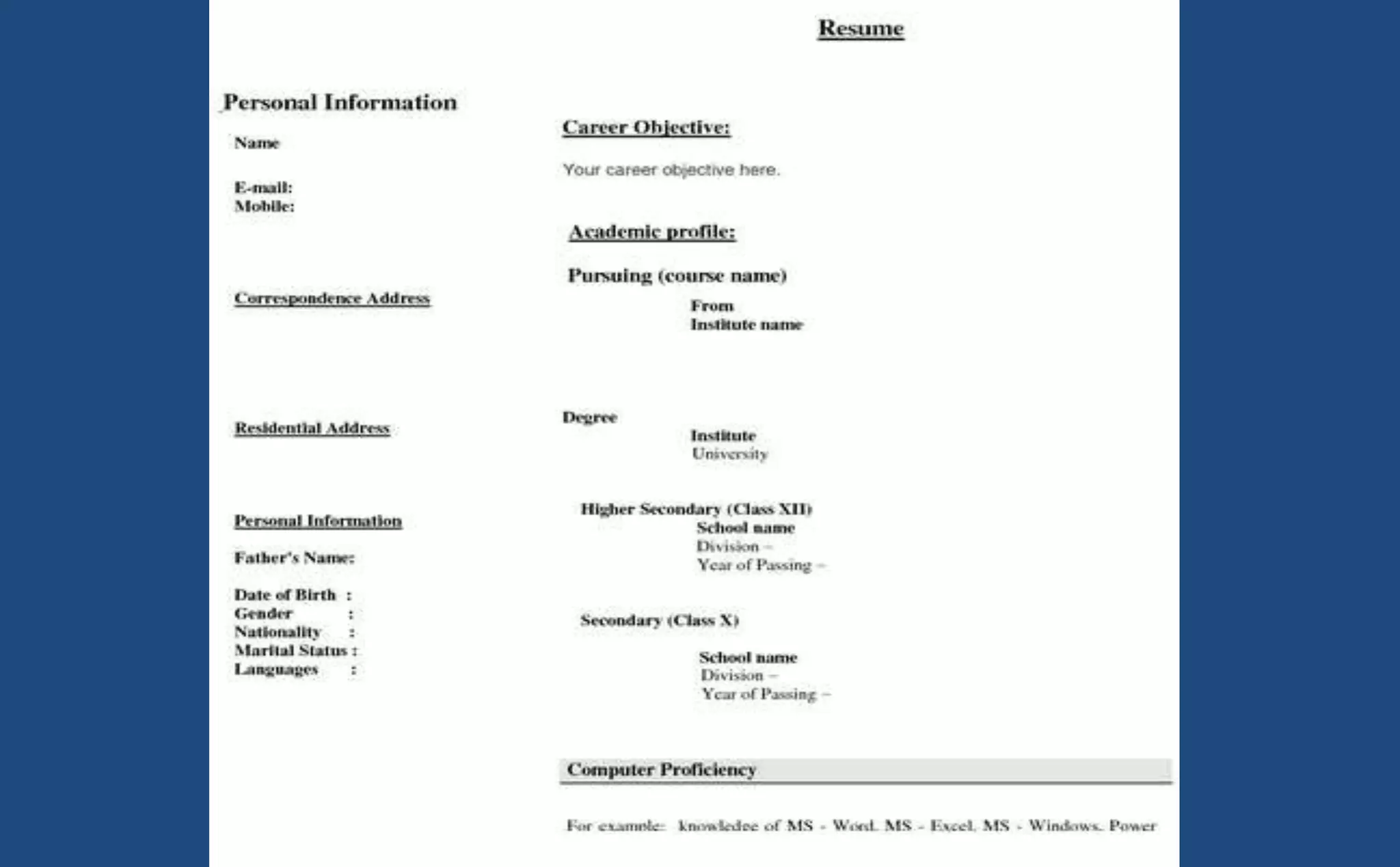 Resume, CV, BIO-DATA - Job Application | PPTX