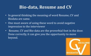Resume, CV, BIO-DATA - Job Application | PPTX