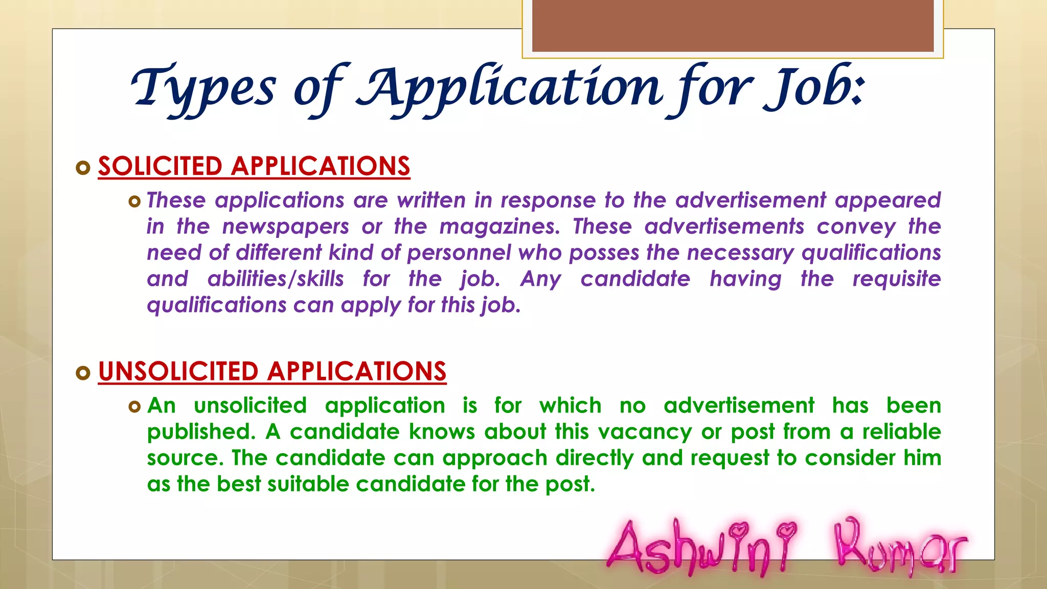 HOW TO WRITE JOB APPLICATION (Class XII) | PDF