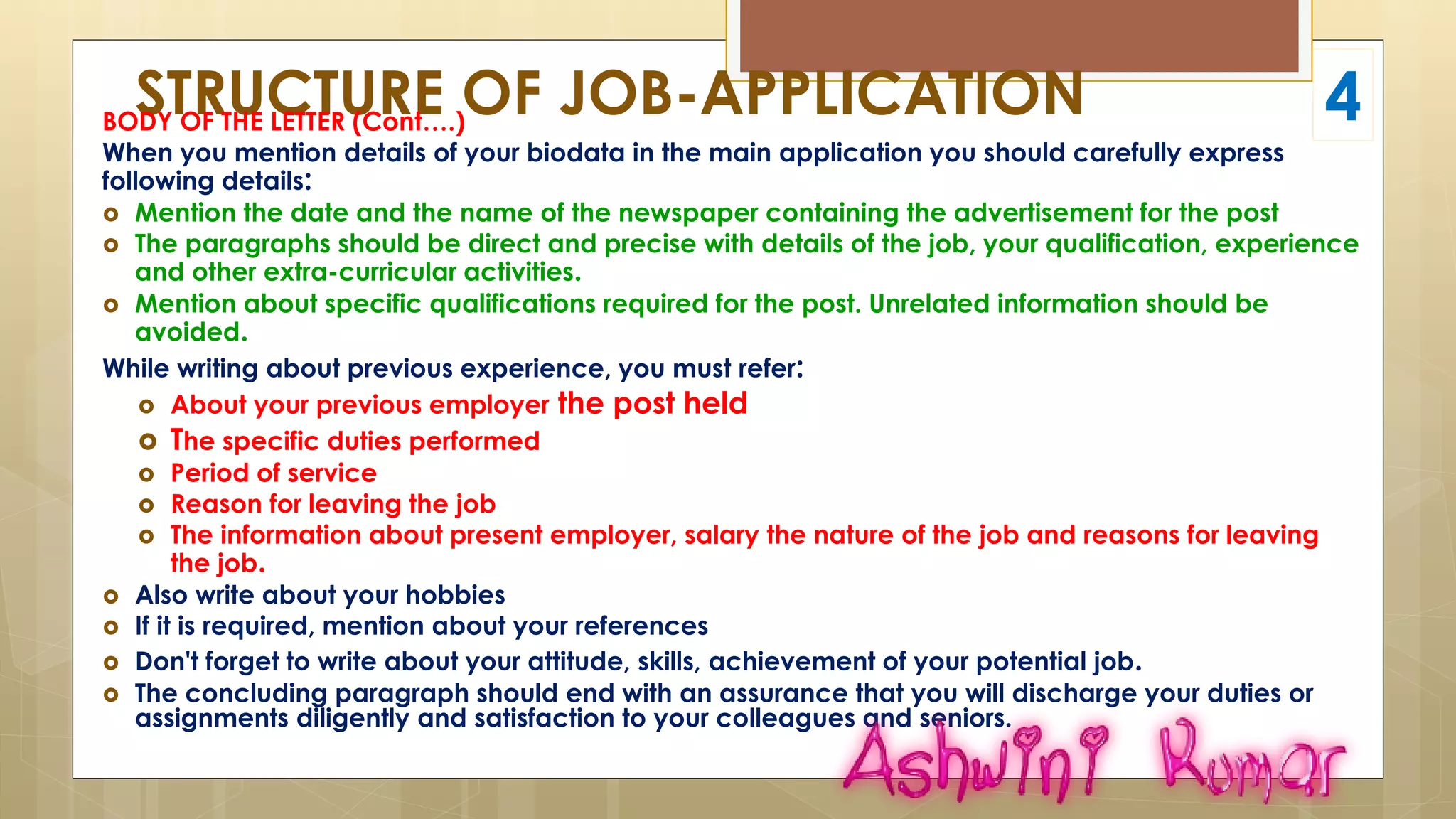 HOW TO WRITE JOB APPLICATION (Class XII) | PDF