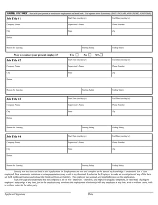 Blank Job Application