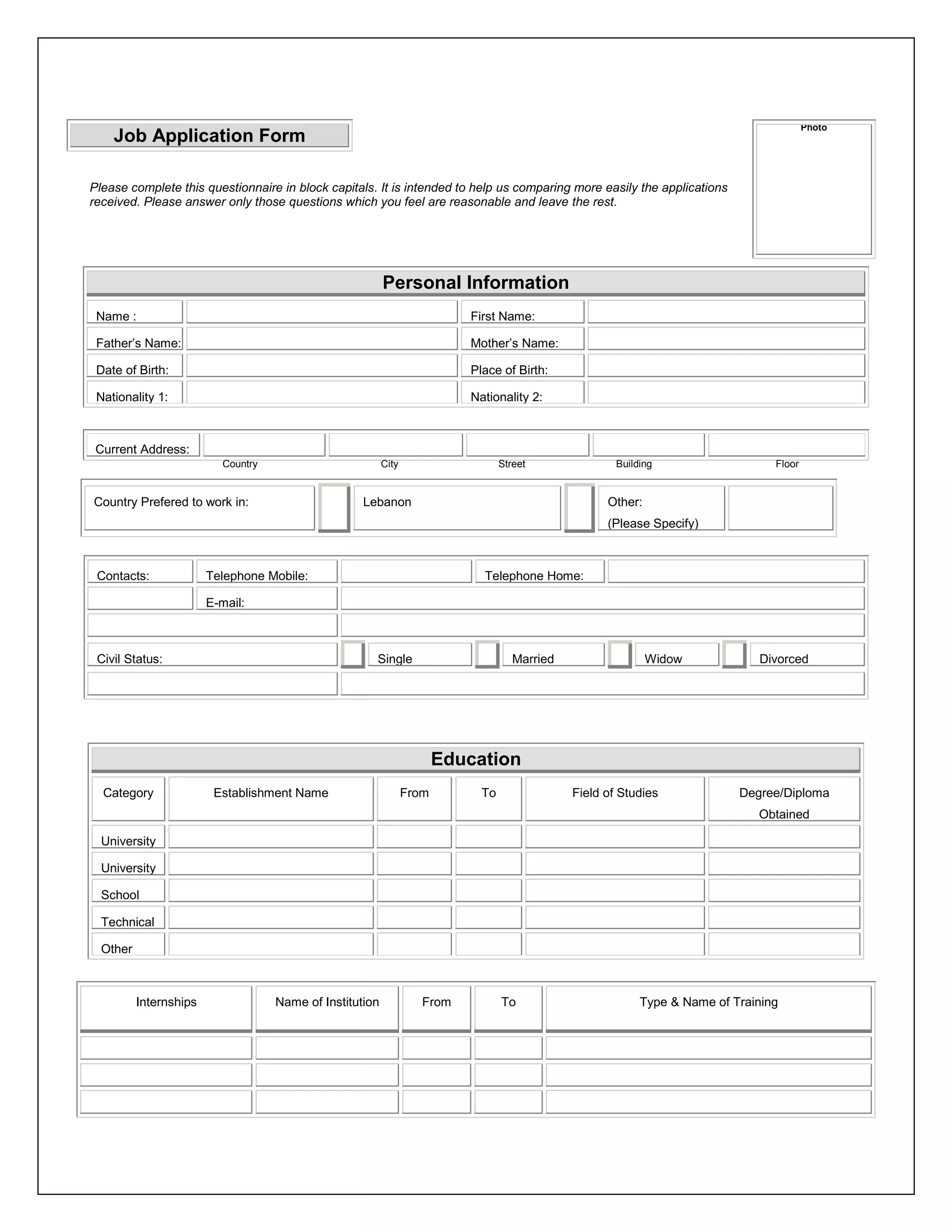 Job application form | DOCX
