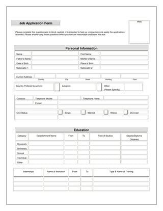 Job application form | PDF | Free Download