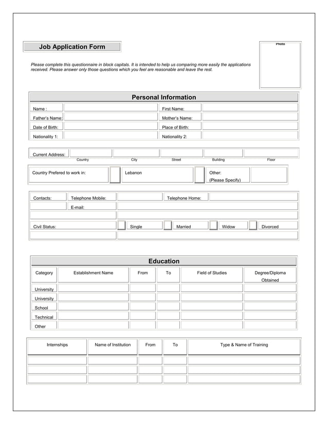 Job application form | DOCX