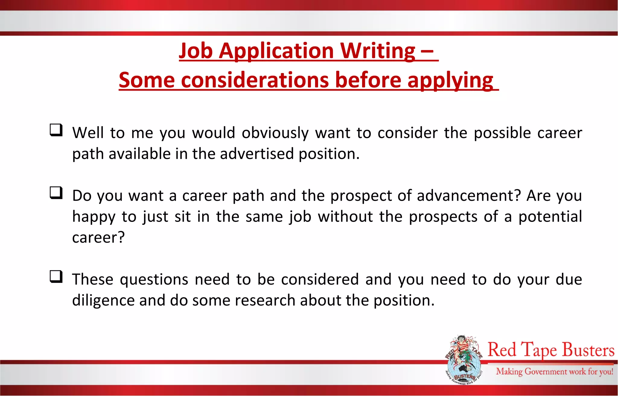 Job application writing – some considerations before applying | PPT