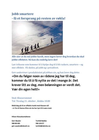 Jobb smartere - invitasjon til kurskveld for 9E | PDF