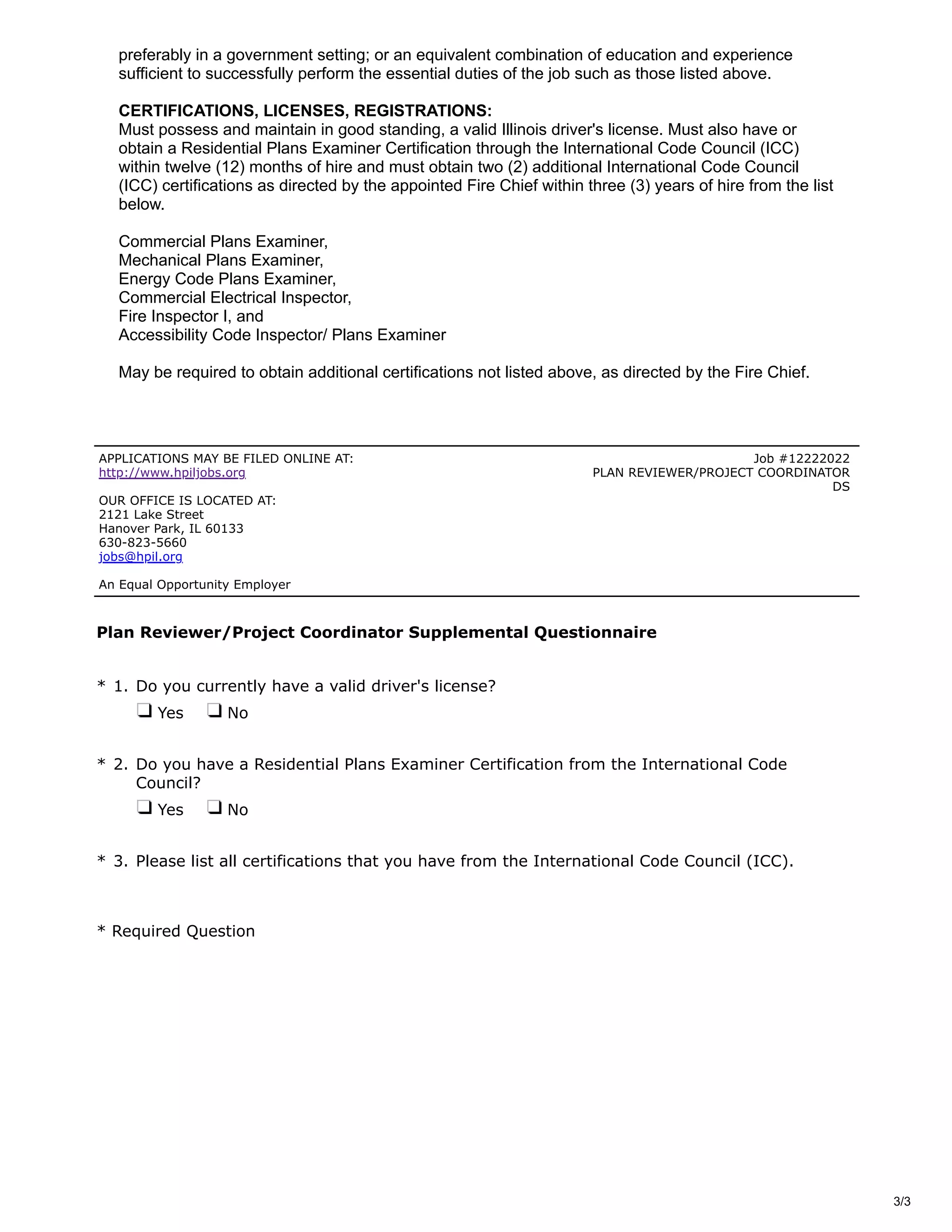Village of Hanover Park Plan Reviewer/Project Coordinator | PDF