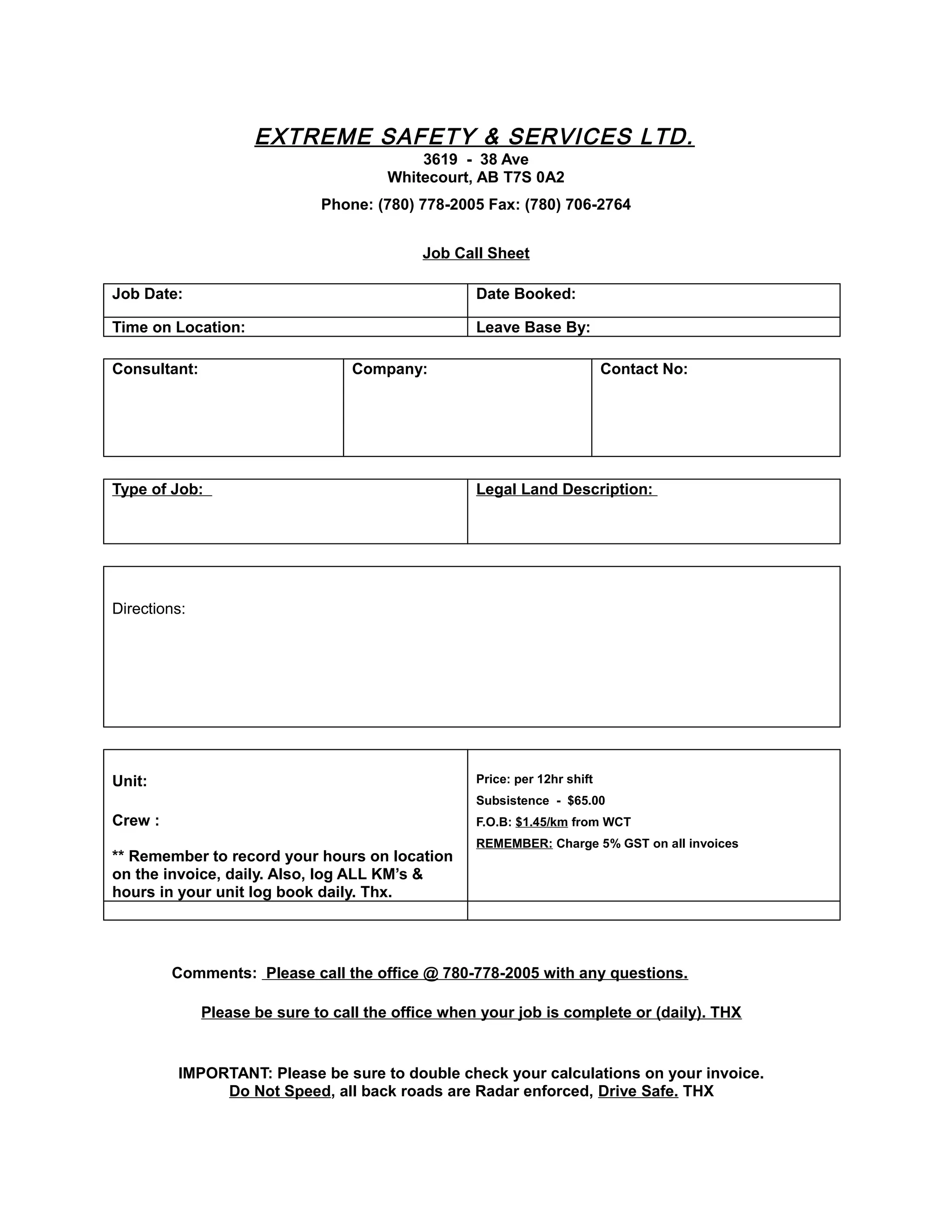 Job call sheet master nov 2 | RTF