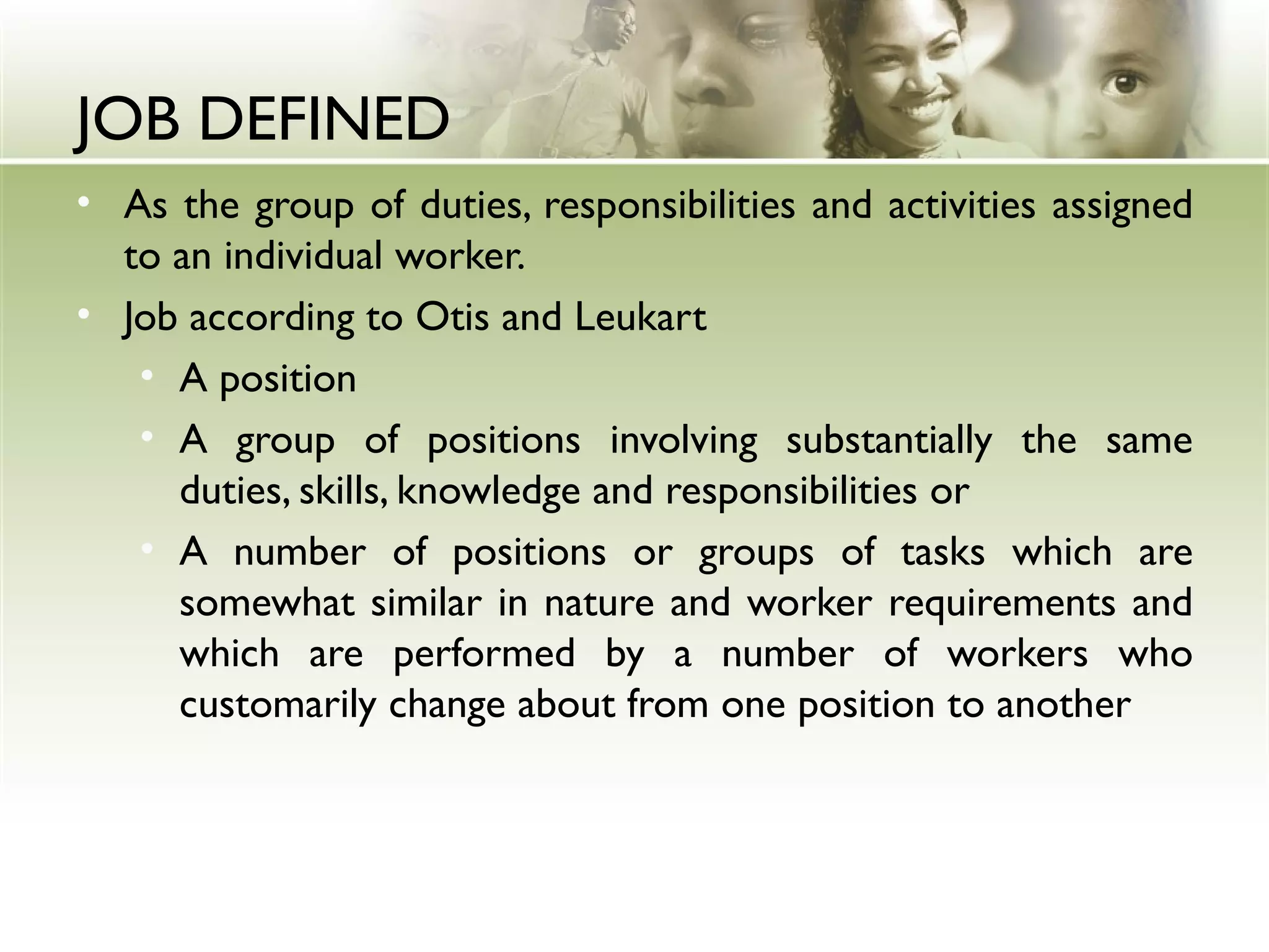 Job defined, analysis, description, specification and evaluation | PPT