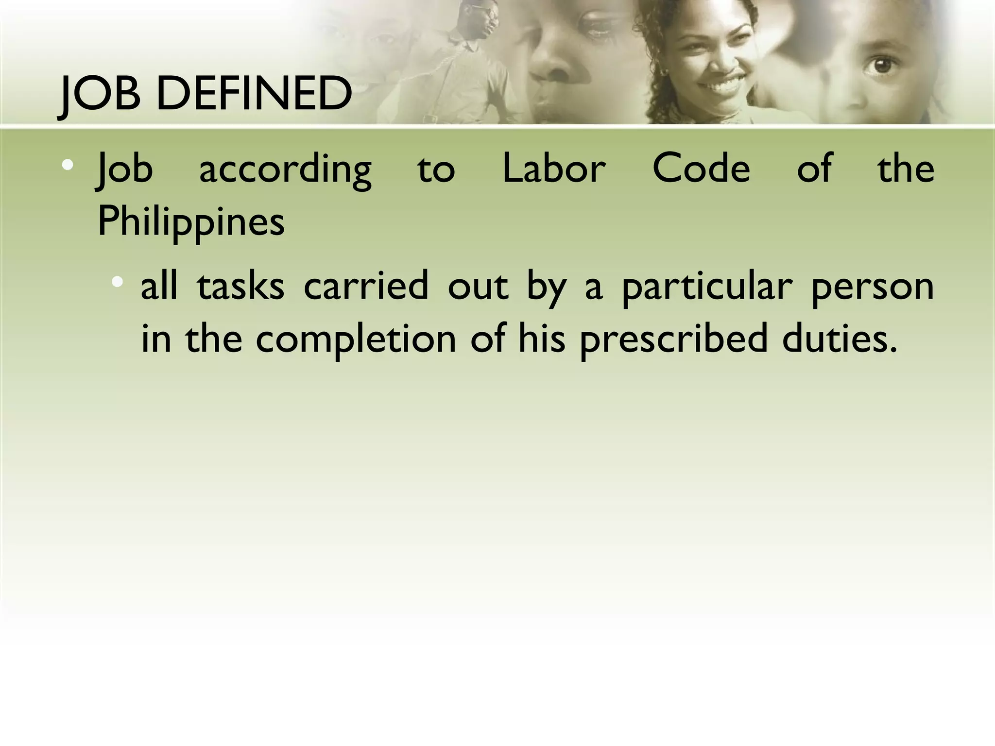 Job defined, analysis, description, specification and evaluation | PPT