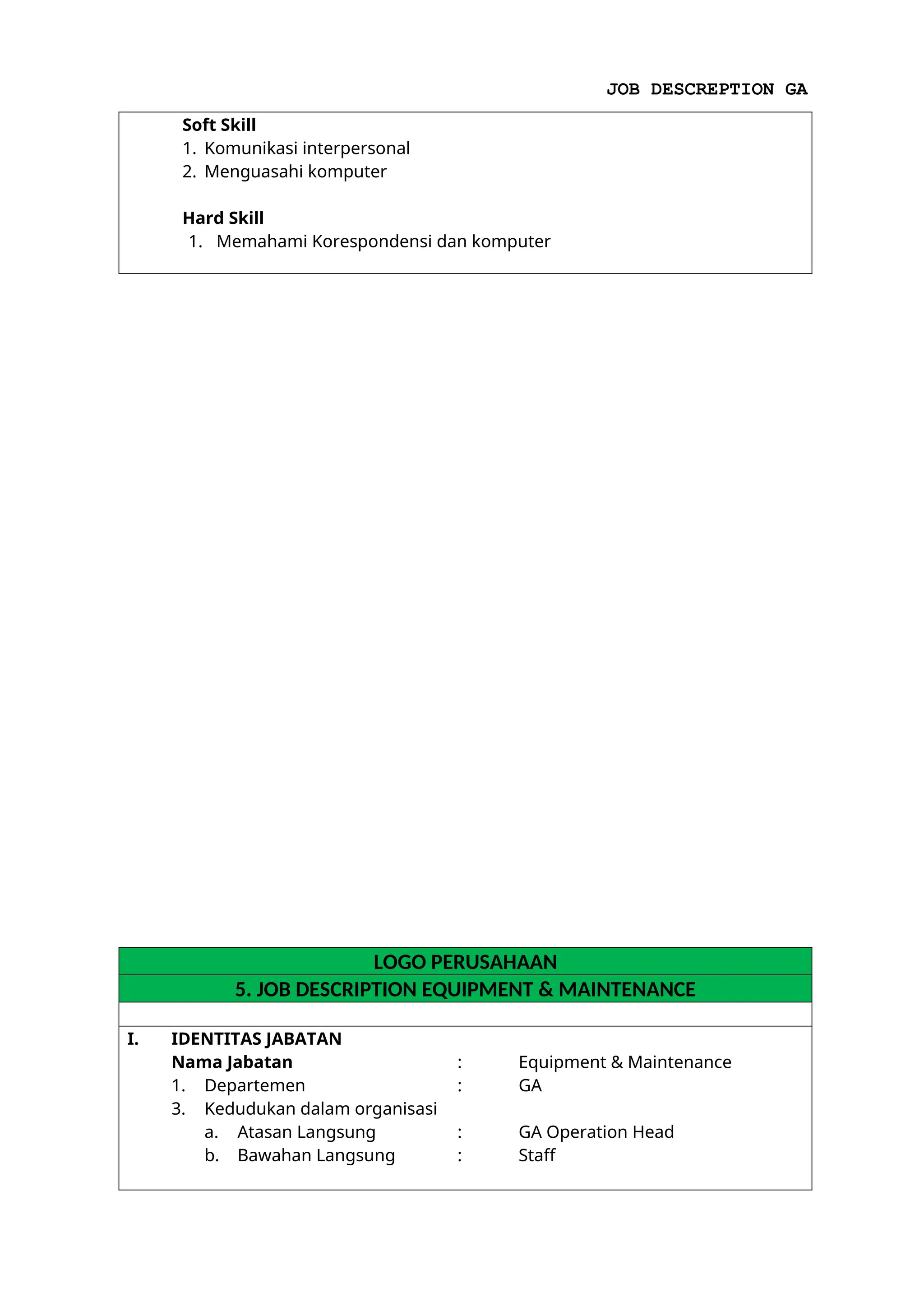 JOBDESC GA DENGAN KPI.docx lengkap sekali | PDF