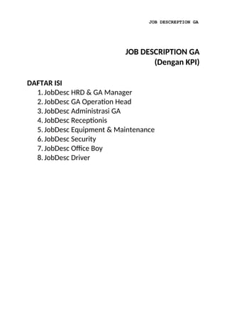 JOBDESC GA DENGAN KPI.docx lengkap sekali | PDF