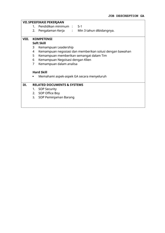JOBDESC GA DENGAN KPI.docx lengkap sekali | PDF