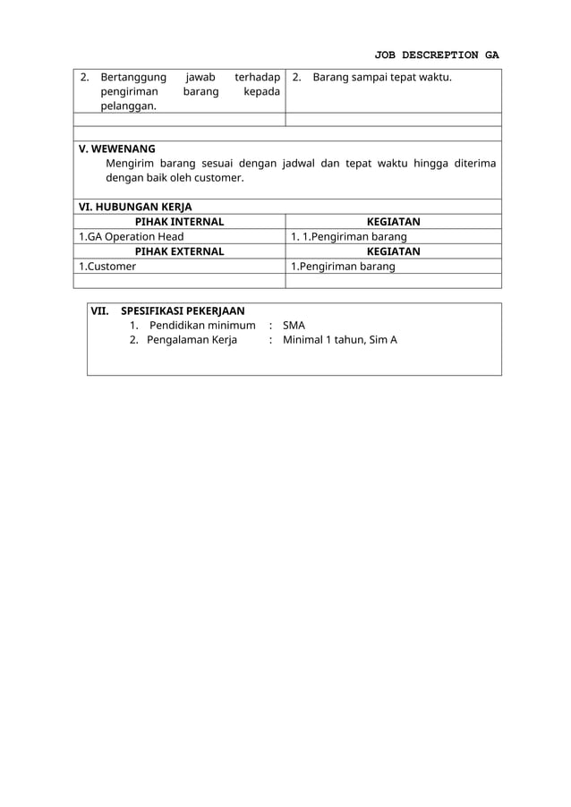 JOBDESC GA DENGAN KPI.docx lengkap sekali | PDF