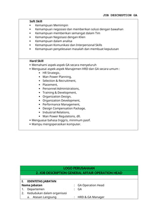 JOBDESC GA DENGAN KPI.docx lengkap sekali | PDF