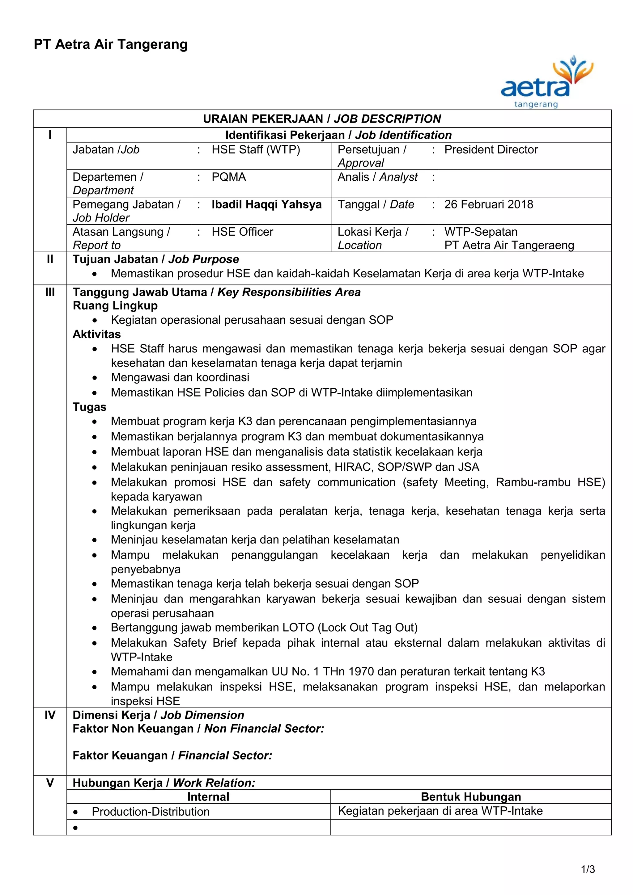 Job Desc HSE Staff | DOC