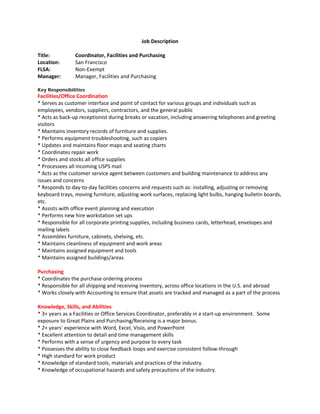 Facilities Coordinator Job Descprition | PDF | Office Property | Real ...
