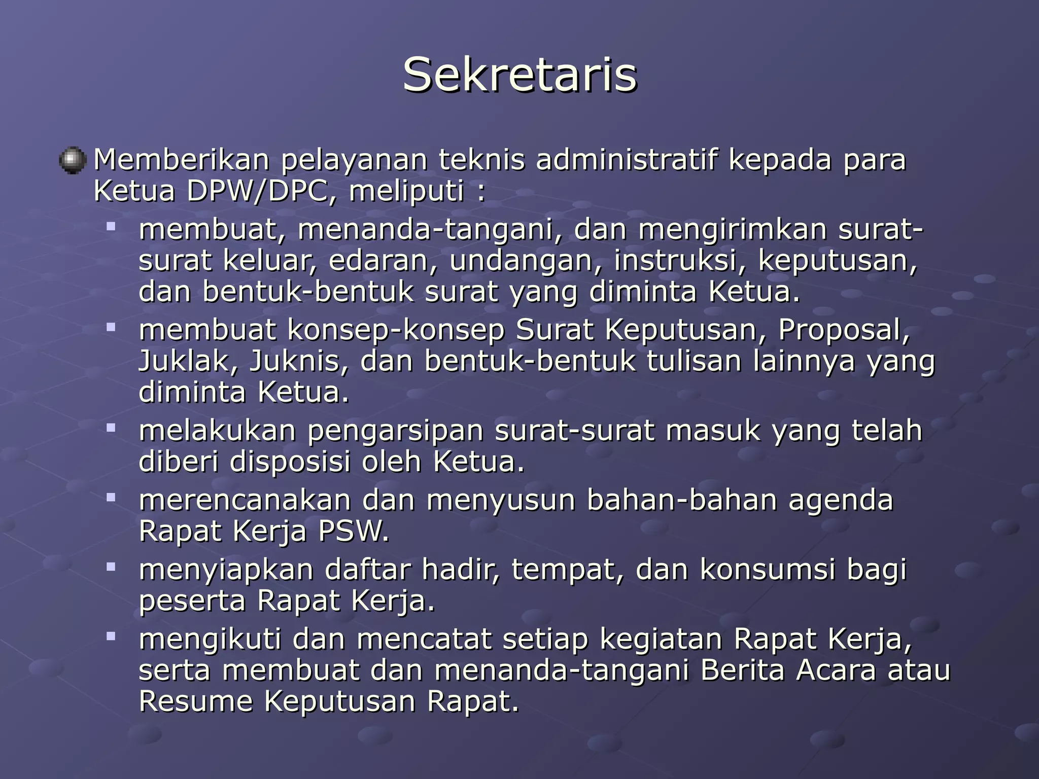 JOB DESCRIPTION DPW & DPC PENYIAR SHOLAWAT WAHIDIYAH | PPT