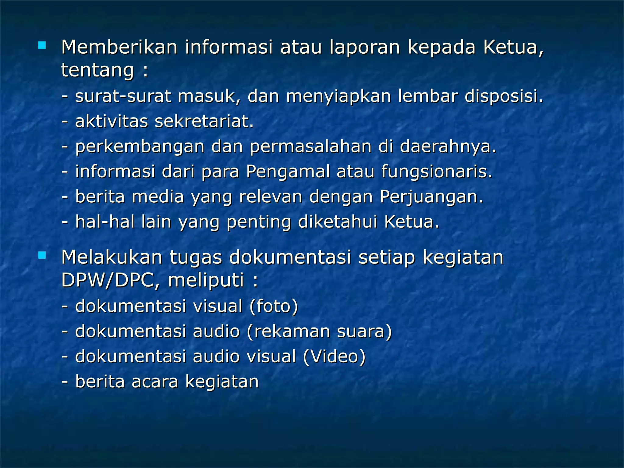 JOB DESCRIPTION DPW & DPC PENYIAR SHOLAWAT WAHIDIYAH | PPT
