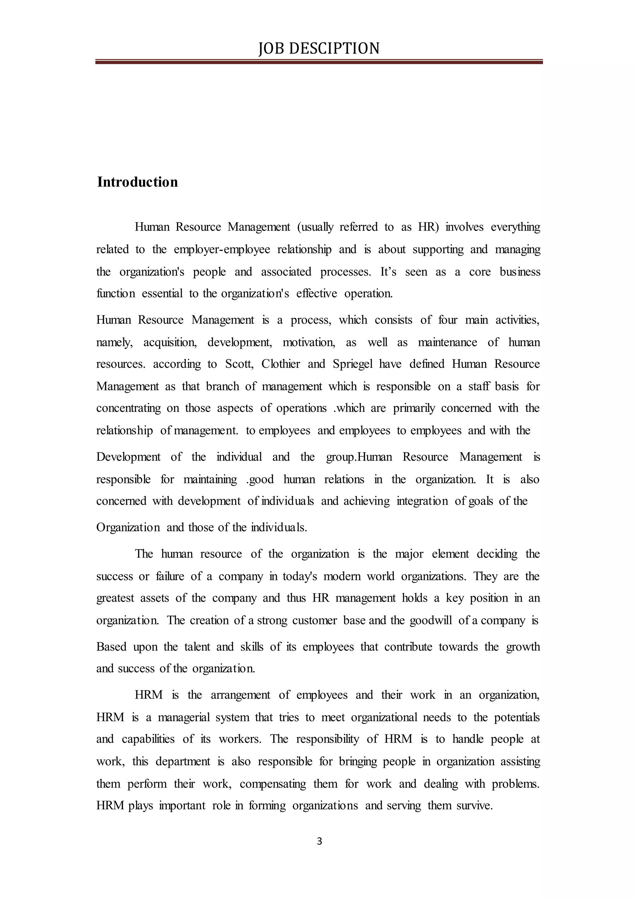 ‫Job description-Human Resource Management | DOCX