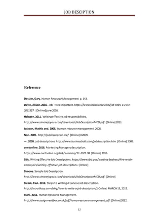 ‫Job description-Human Resource Management | DOCX