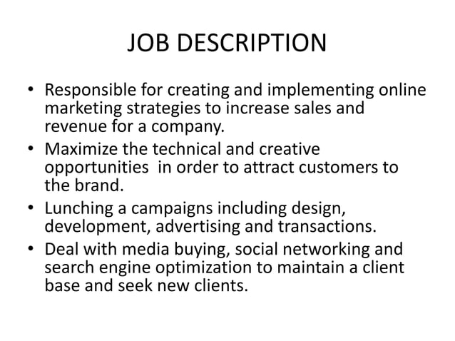 Job description | PPTX | Marketing and Advertising | Business