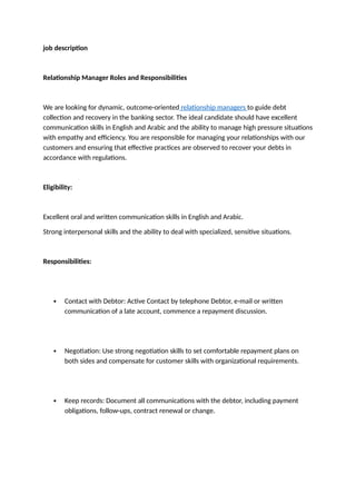 Relationship Manager Roles and Responsibilities | DOCX