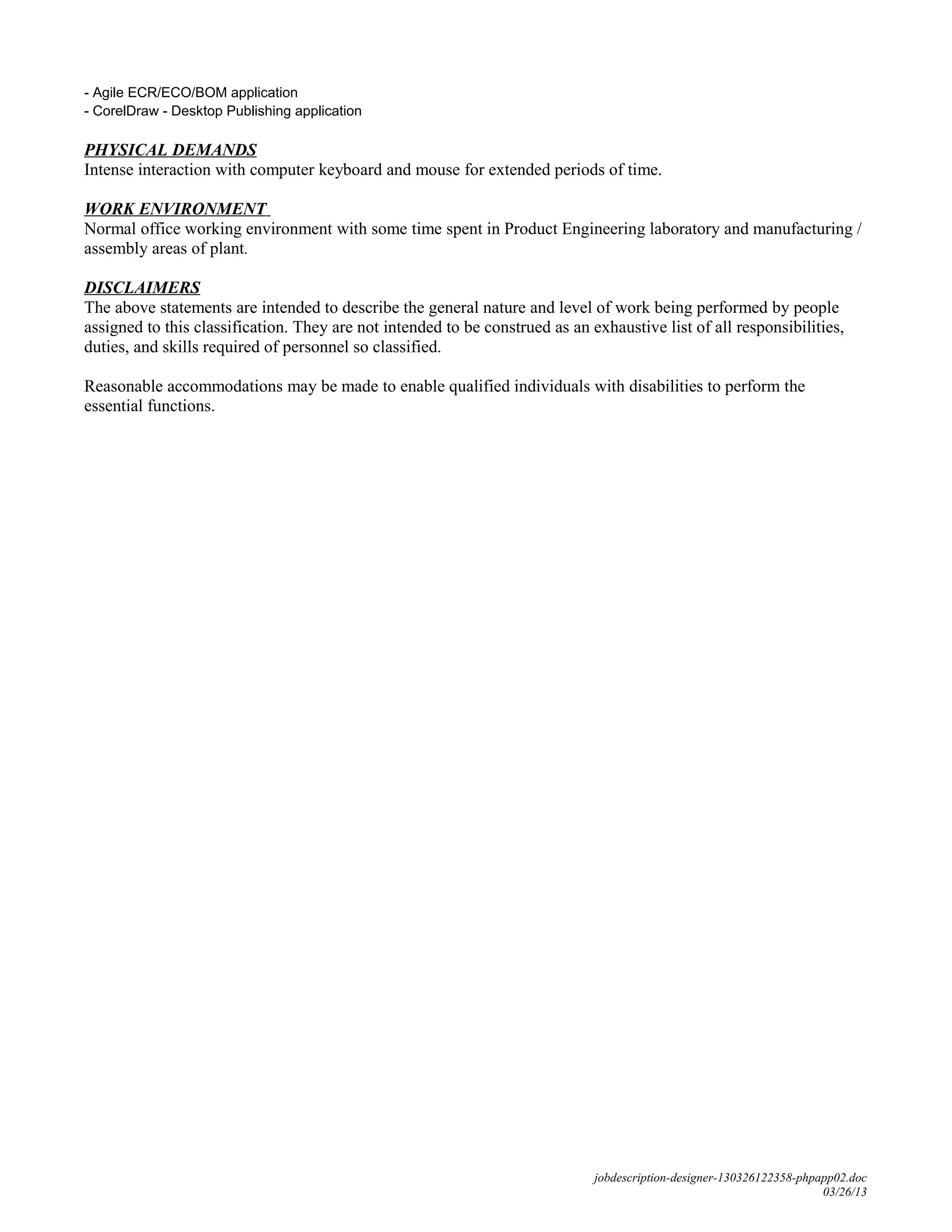 Designer Job Description PDF Designer Job Description PDF